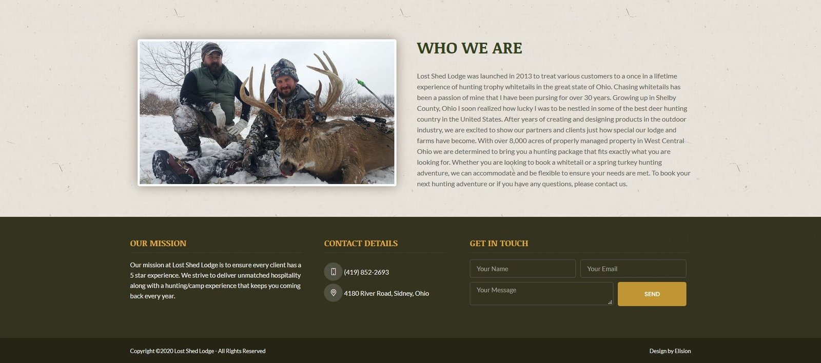 Lost Shed Lodge Portfolio | Hunting Adventures Website | Elision